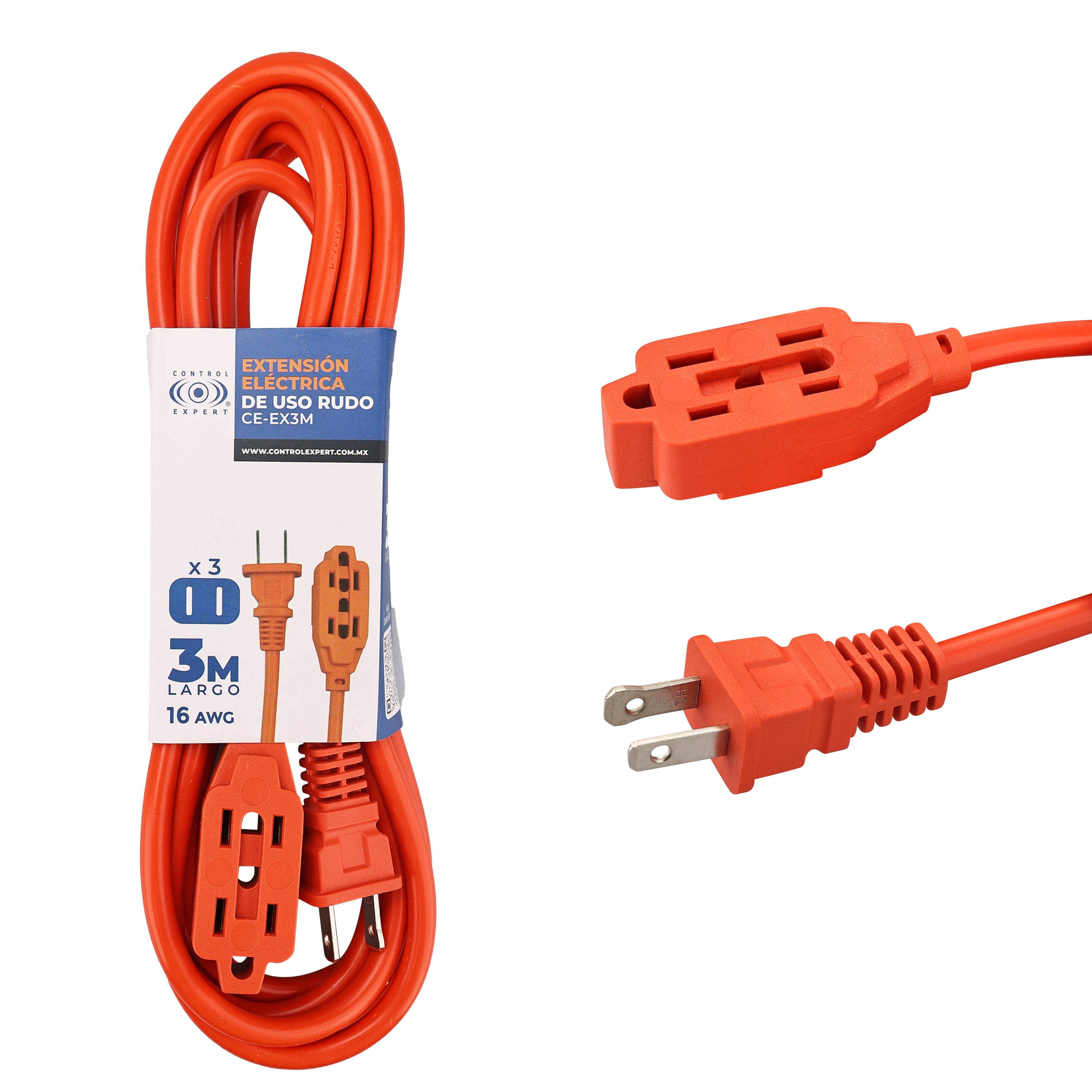 Extensión Eléctrica Uso Rudo 3 Metros Reforzada Color Naranja | Walmart ...