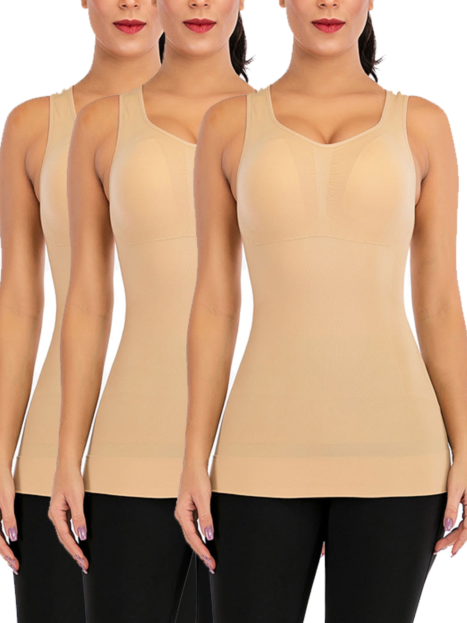 Lelinta Womens 3 Pack Compression Camisole With Built In Bra Padded