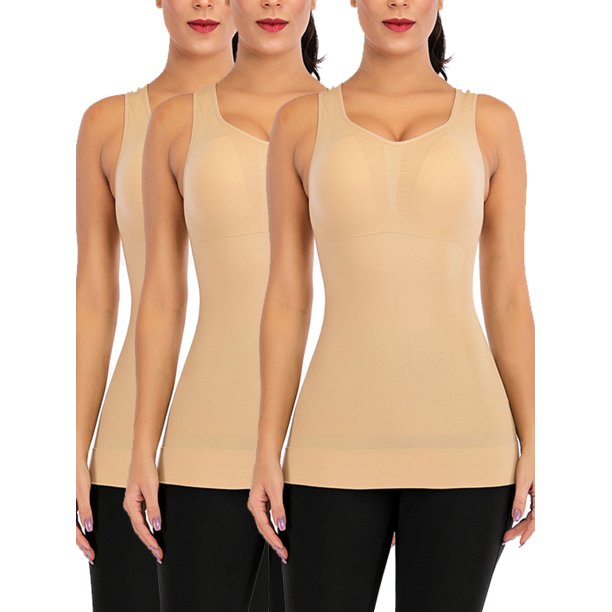 LELINTA Women's 3 Pack Compression Camisole with Built in Bra Padded ...