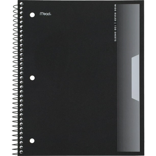 Mead Spiral Notebook, 3 Subject, Wide Ruled, 8 1/2" x 11", Black ...