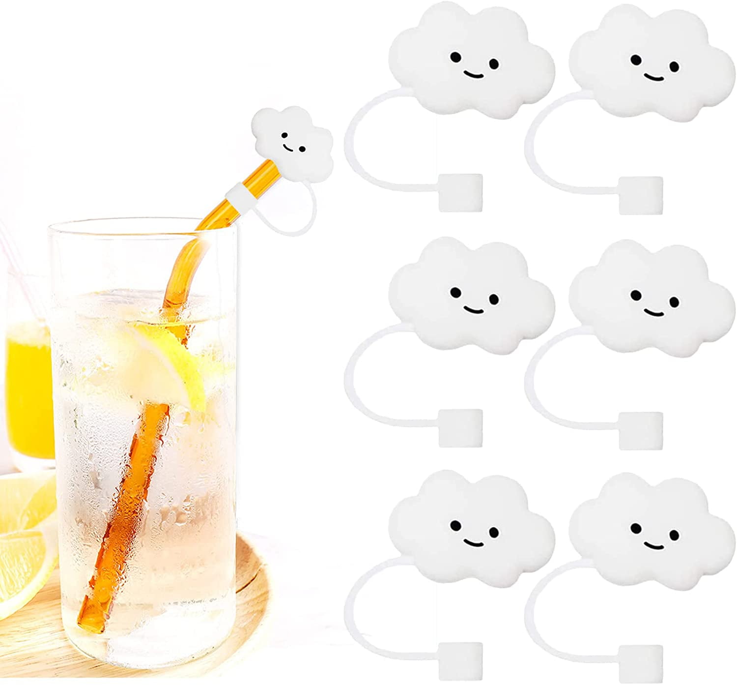 6pcs Straw Tips Cover,Reusable Silicone Straw Covers,Cloud Straw Caps ...