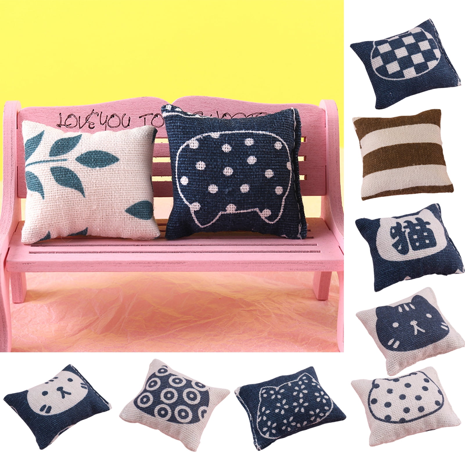 Hesroicy Dollhouse Throw Pillow Cute Role-Playing Cloth 1:12 Scale ...