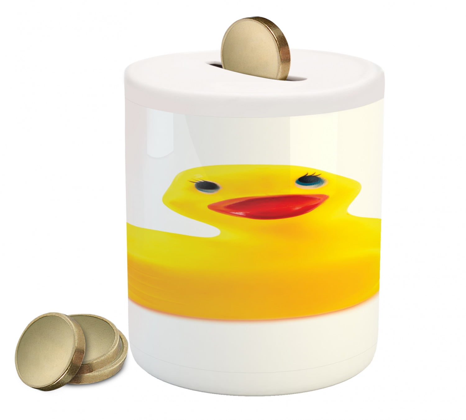 Rubber Duck Piggy Bank, Yellow Squeak Ducky Toy Fun Bubble Bath Animal ...