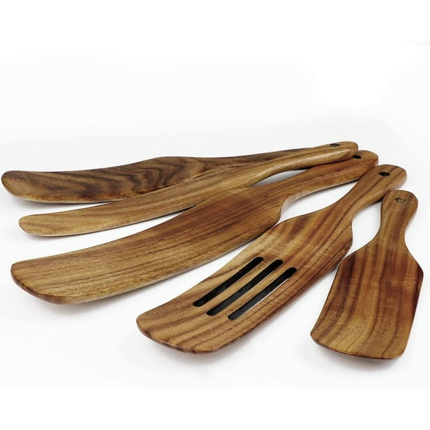ZMLEVE Wood Spurtles Kitchen Set, 5 Piece Acacia Wooden Spoons For ...