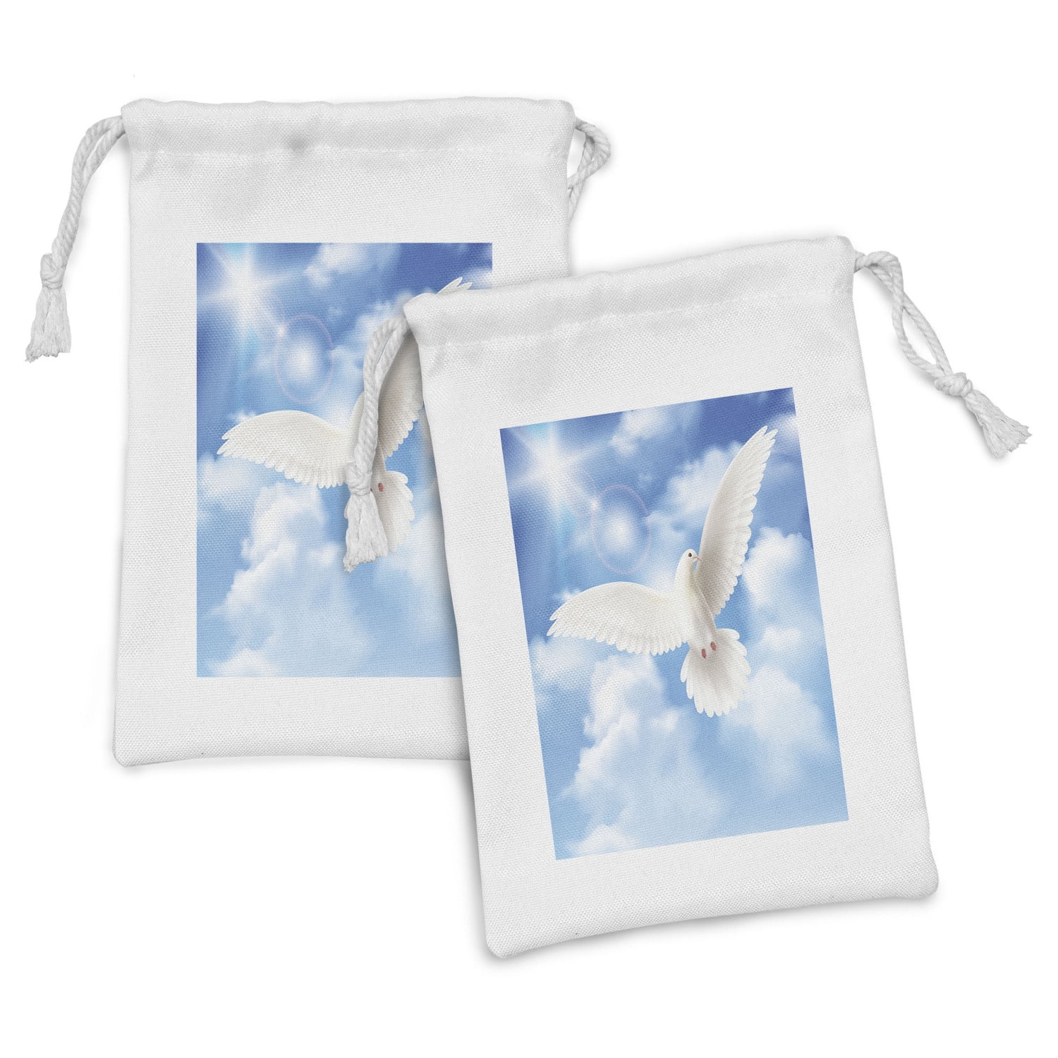 Bird Print Fabric Pouch Set of 2, Innocent Pigeon Flying in Sunny Sky ...