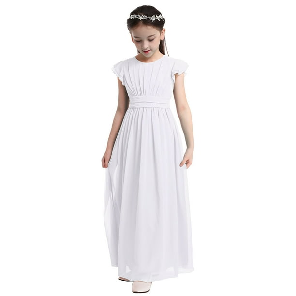 Iefiel Girls Ruffles Bridesmaid Prom Gown Party Long Flower Girl Dress