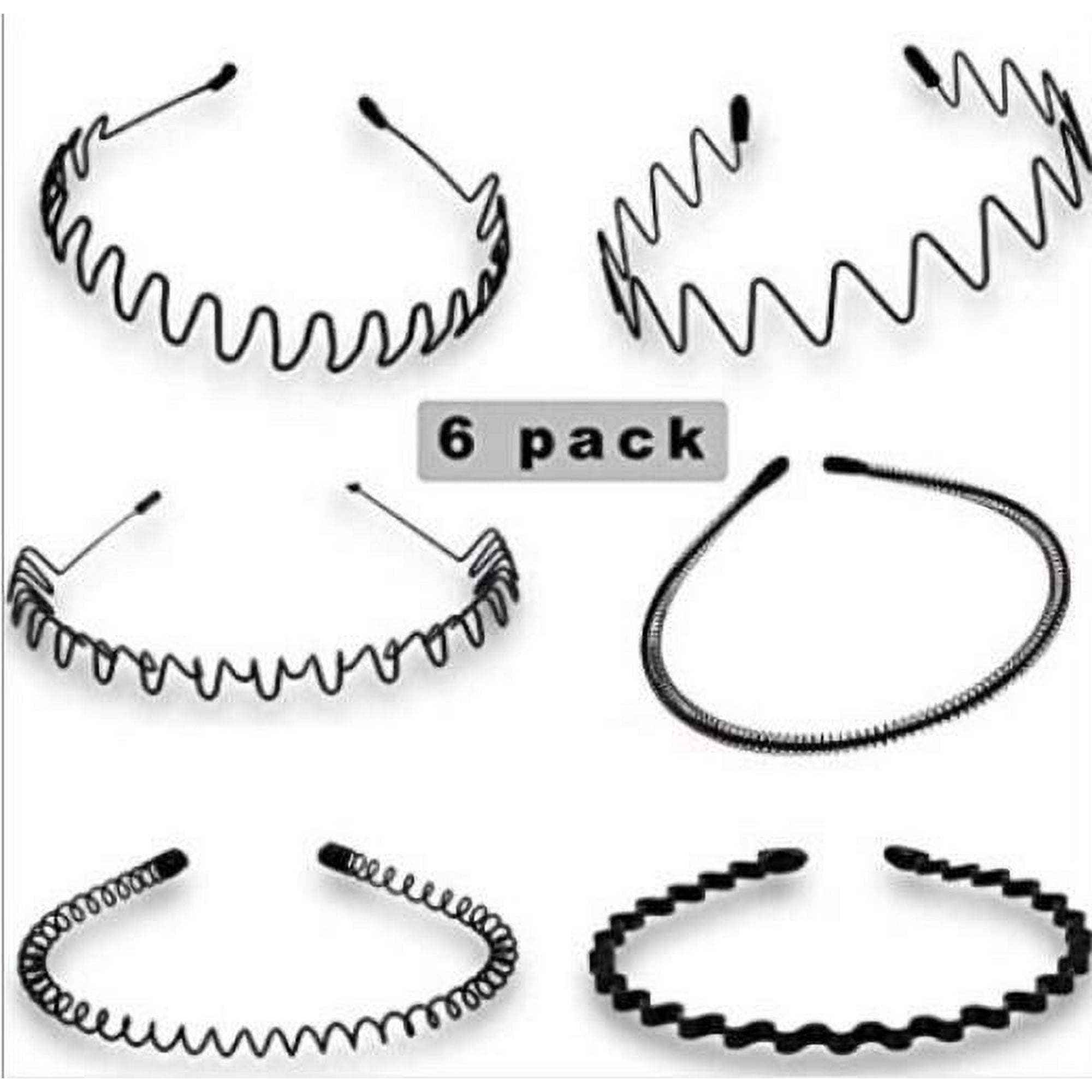 Chlua 6pcs Metal Hair Bands  Spring Wavy Hair Hoop Unisex Black Wavy Headband Slicked Back