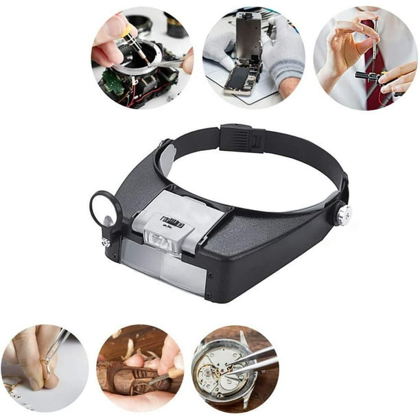 Bandeau Loupe Horloger Mains Libres Loupe avec Lumière Casque Loupe Grossissante avec LED ...