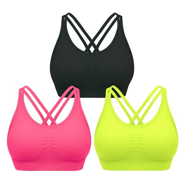 DREAM SLIM Womens 3 Pack Cross Back Strappy Sports Bra Comfort Medium ...