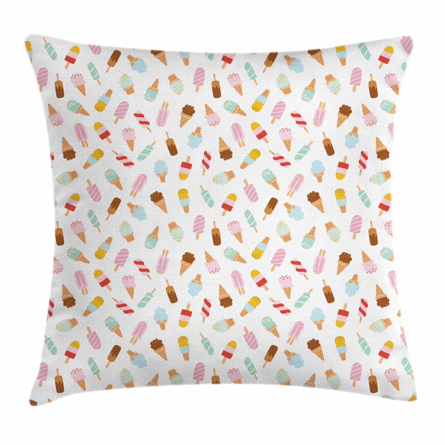 Ice Cream Throw Pillow Cushion Cover, Cartoon Doodle Style Creamy ...