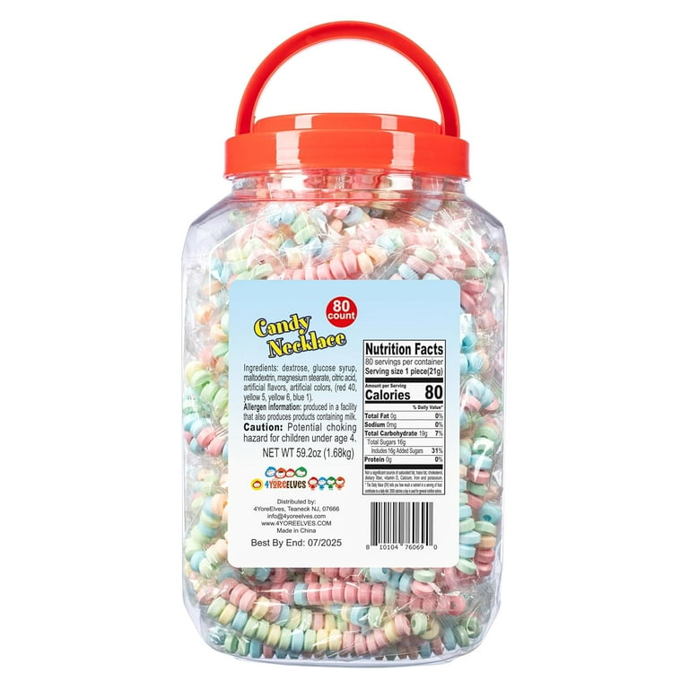 4YoreElves Candy Necklace Tub 80 Count Individually Wrapped Edible Jewelry Retro Bulk Candy Walmart
