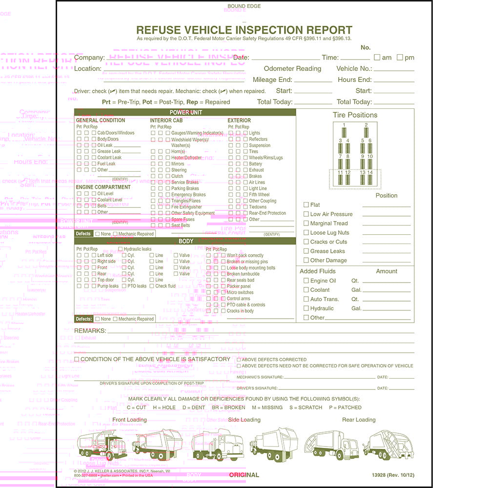 Refuse Truck Driver's Vehicle Inspection Report Book 5-pk. - 2-Ply ...