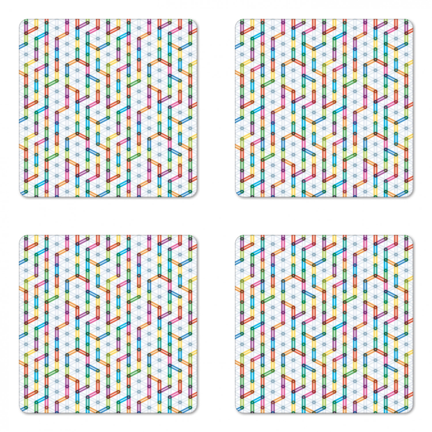 Modern Coaster Set of 4, Abstract Colorful Digital Looking Design Tech ...
