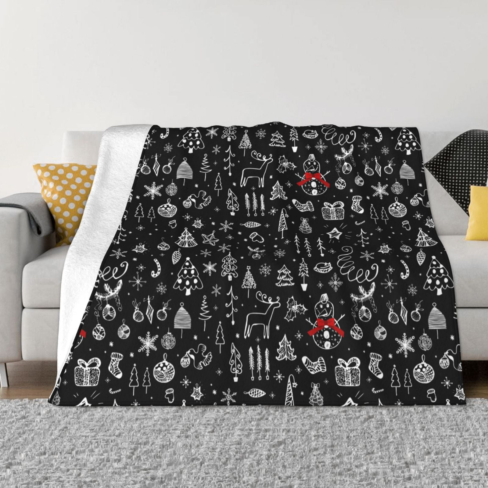 XMXT Throw Blanket, Christmas Style Line Illustration Machine Washable ...
