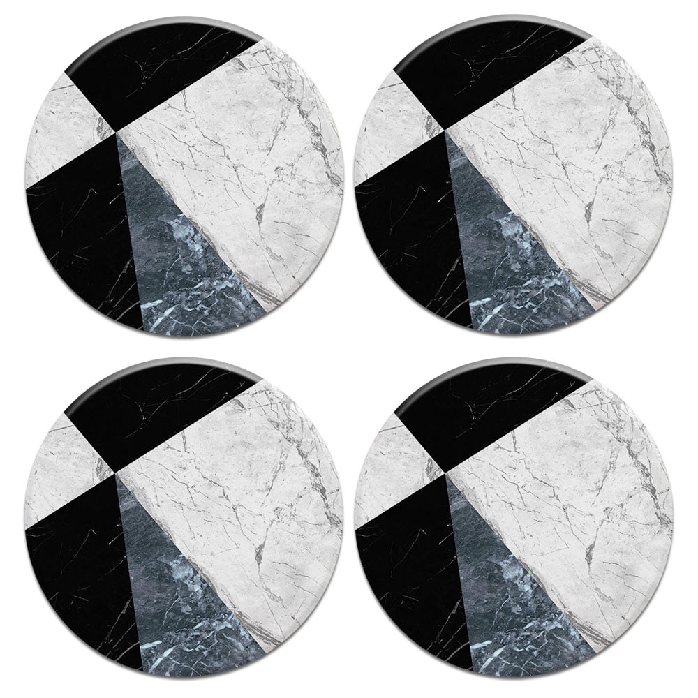 CARIBOU Round Ceramic Stone Coaster for Drinks Set of 4pcs, Ray Black ...