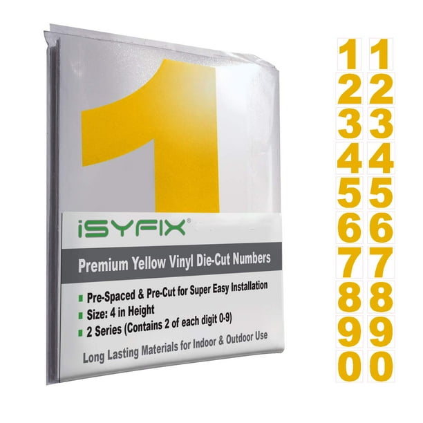 iSYFIX Yellow Vinyl Numbers Stickers – 4 Inch Self Adhesive (2 Sets ...