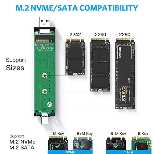 FIDECO M.2 NVME and SATA SSD Enclosure Adapter, USB C Gen 2 10 Gbps a | Walmart en línea