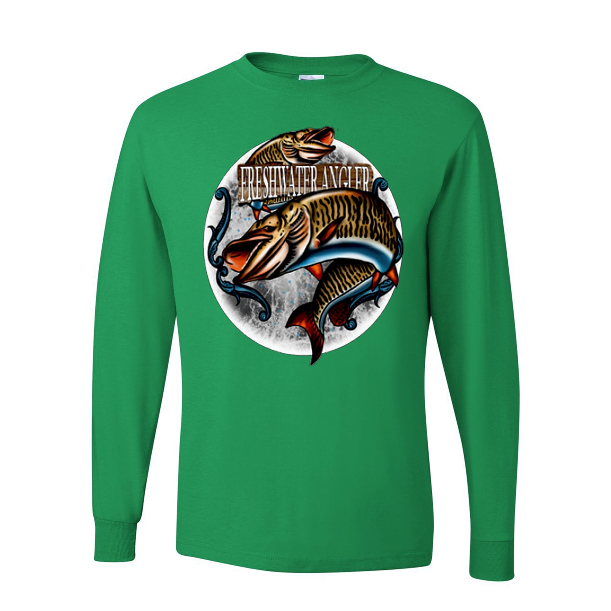 FreshWater Angler Fish Lover Mens Long Sleeves, Kelly Green, Large ...