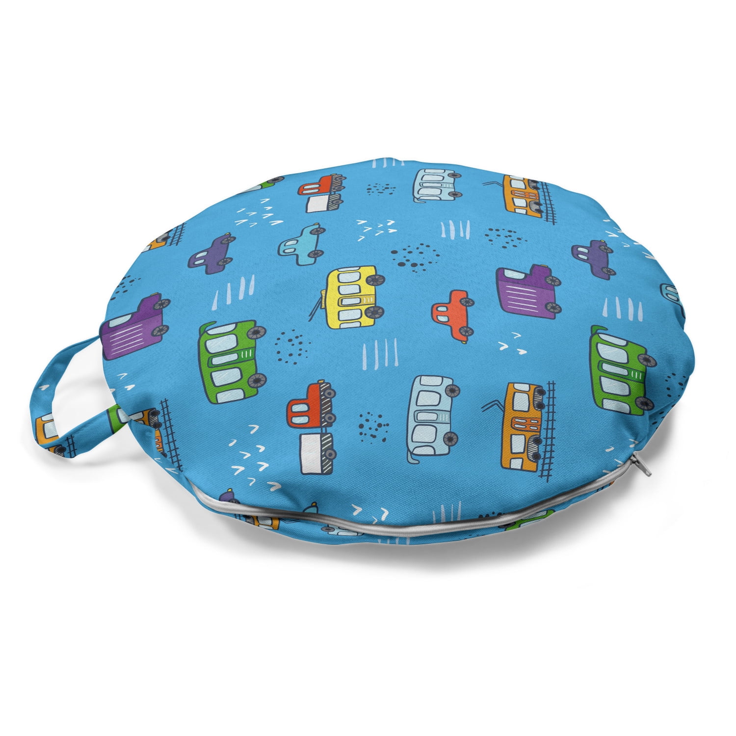Transportation Round Floor Cushion with Handle, Colorful Cartoon ...