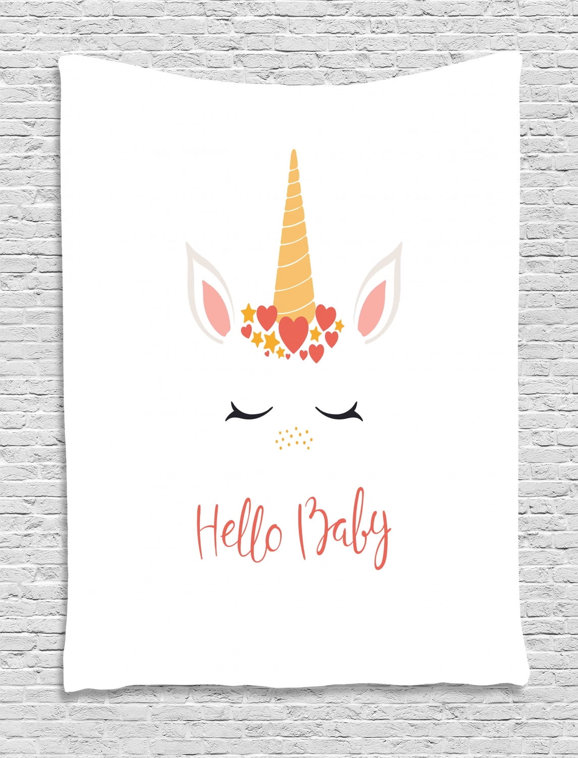 Hello Baby Tapestry, Nursery Lettering and Animal Dreaming with Horns ...