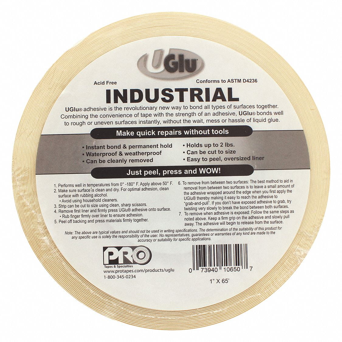 Uglu Adhesive Tape,1" x 65 ft. Roll,Amber 349UGLU1065 - Walmart.com