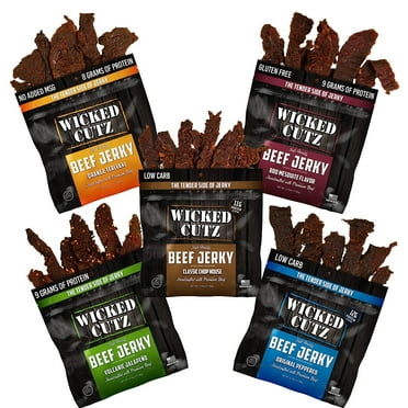 Wicked Cutz Premium Beef Jerky Sticks, Protein-Rich, 6-Flavor Variety ...