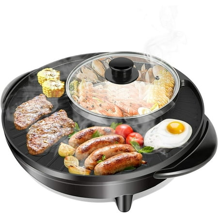 Electric Hot Pot Grill, 2 in 1 Indoor Korean BBQ Grill Hotpot Shabu Pot ...