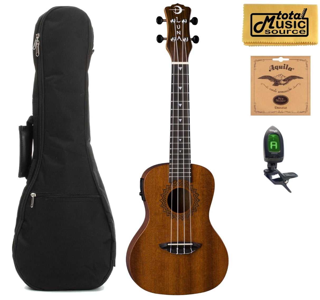 Luna UKE VMC EL, Vintage Mahogany Ukulele, Concert w/ Preamp TMS Bundle ...