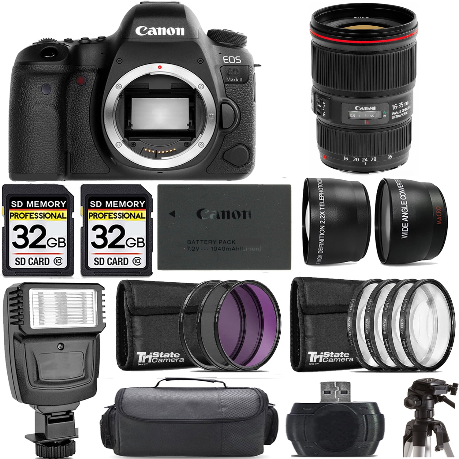 Canon EOS 6D Mark II DSLR Camera +16-35mm f/4L IS USM Lens +Flash- Kit ...