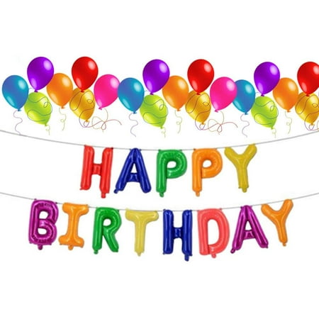 Self Inflating Happy Birth ay Banner Balloons Bunting Rainbow 16 inch ...