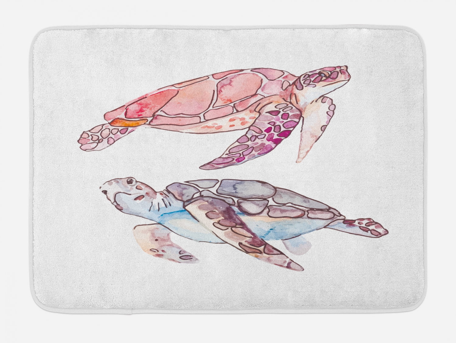 Turtle Bath Mat, Hand Painted Watercolor Artwork of Two Turtles Pastel ...
