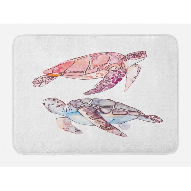 Turtle Bath Mat, Hand Painted Watercolor Artwork of Two Turtles Pastel ...