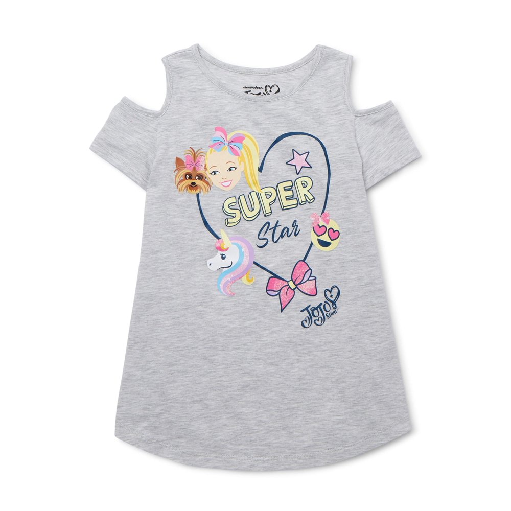 JoJo Siwa - Nickelodeon JoJo Siwa Girls Glitter Graphic Cold Shoulder T ...