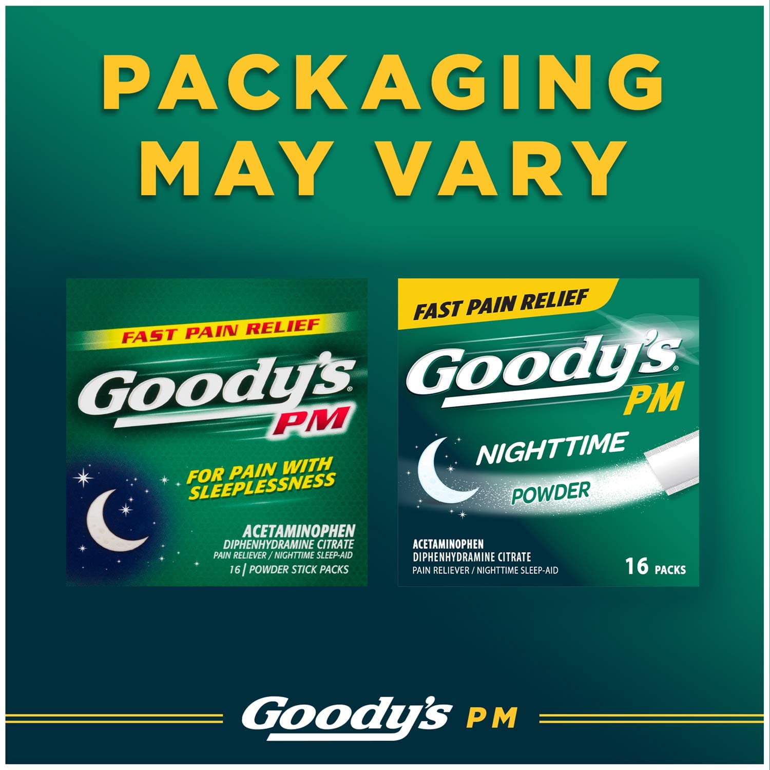 Goody’s PM for Pain with Sleeplessness Nighttime Powder, 16 Powder Sticks