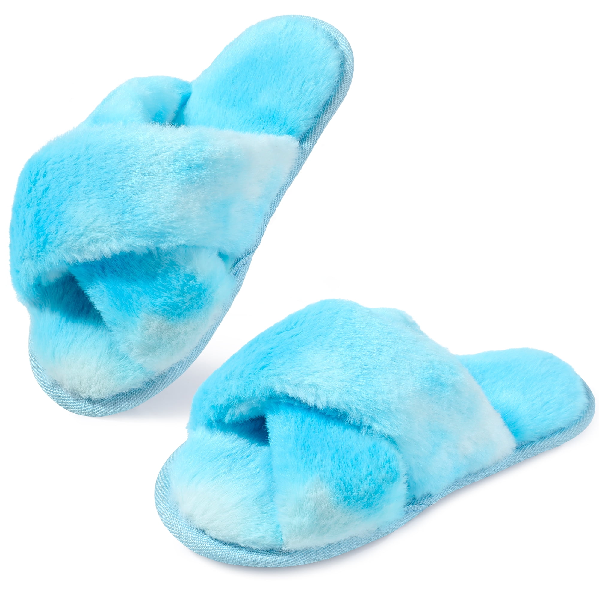 FUPPIA Girls Slippers Girls Cross Band House Slippers Tie Dye Plush ...