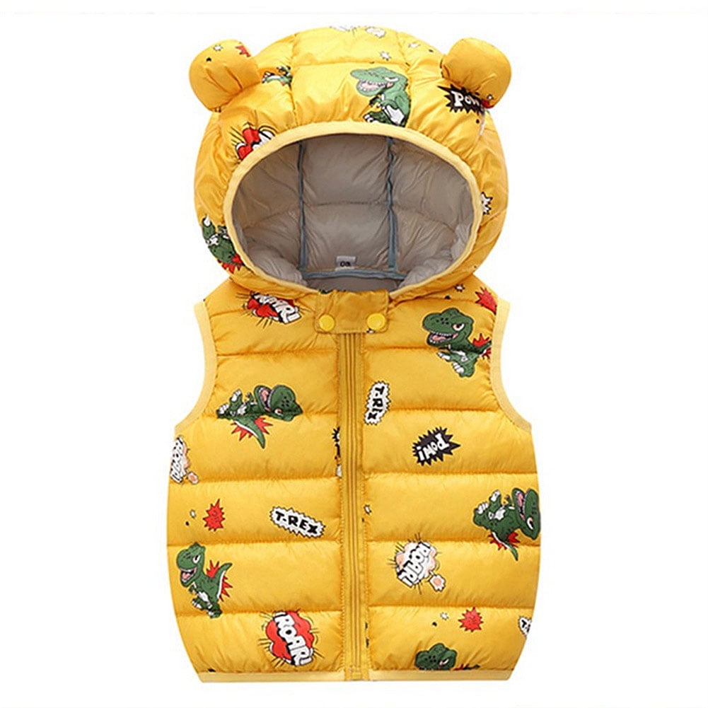 2-7T Boys Girls Toddlers' Light-Weight Water-Resistant Hooded Puffer Vest Dinosaur Winter Jacket ...