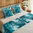 Bed Runner for Cal King Size Bed, Teal Green Ocean Shark 3 Pcs Bedding ...
