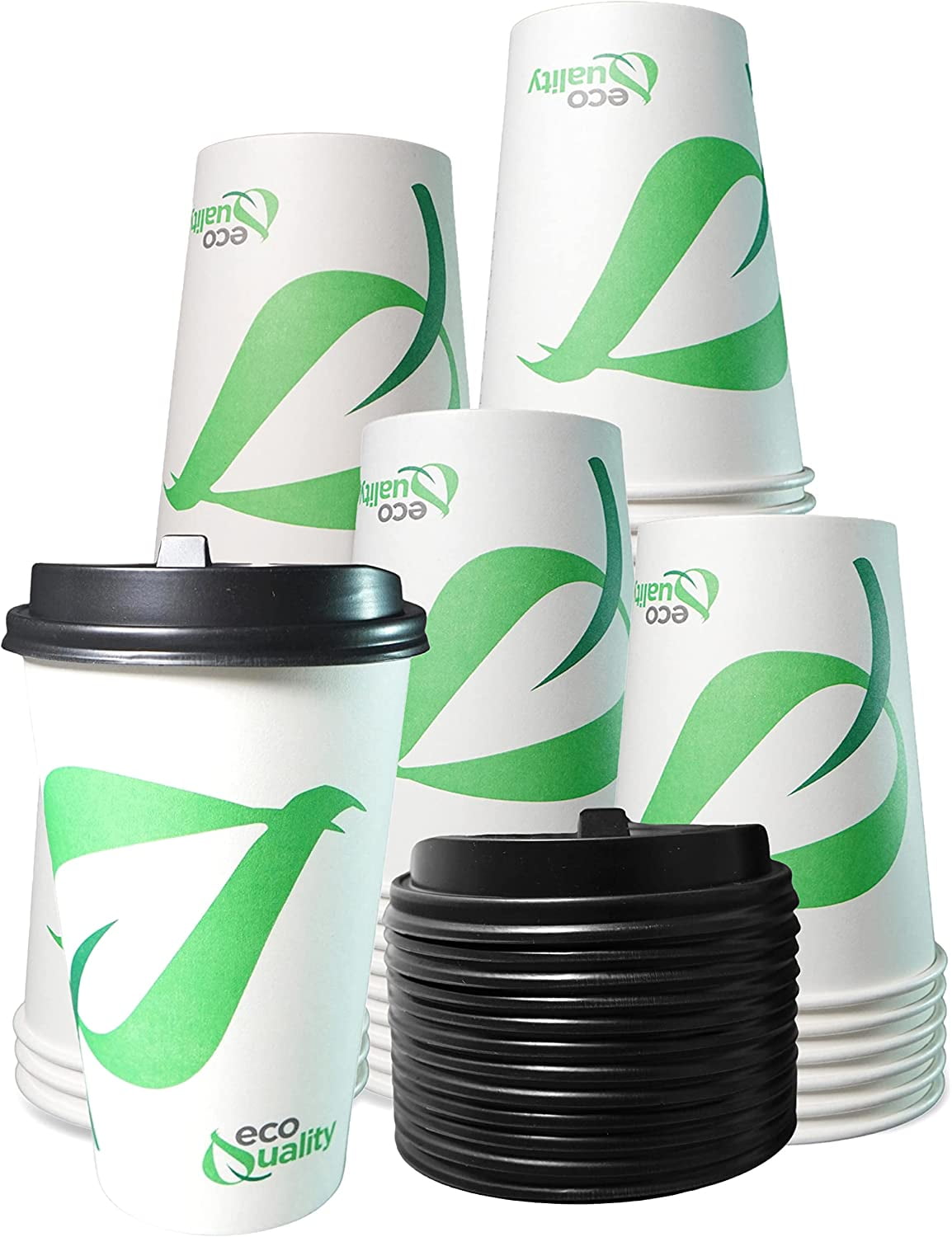 [100 Pack] 16 oz Compostable Paper Cups with Black Dome Lids ...