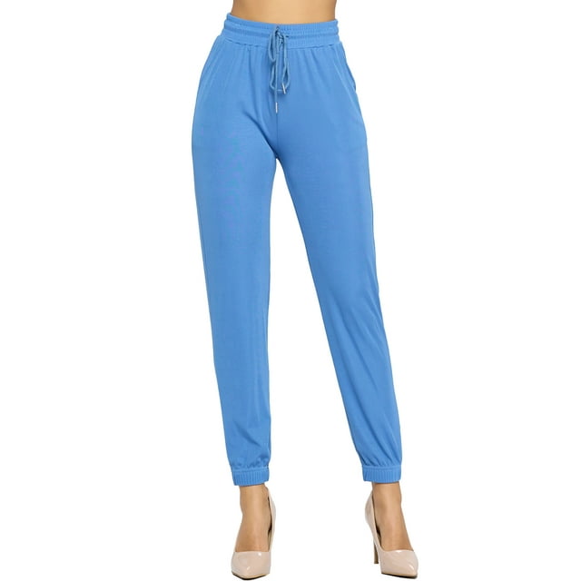 Womens Casual Solid Drawstring Elastic Waist Jogger Pants With Pockets