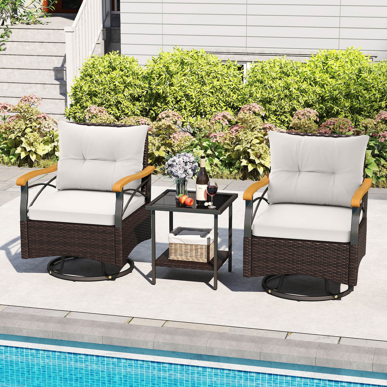 Click here for Costway 3 Pcs Outdoor Swivel Chair Set With 2-Tier... prices