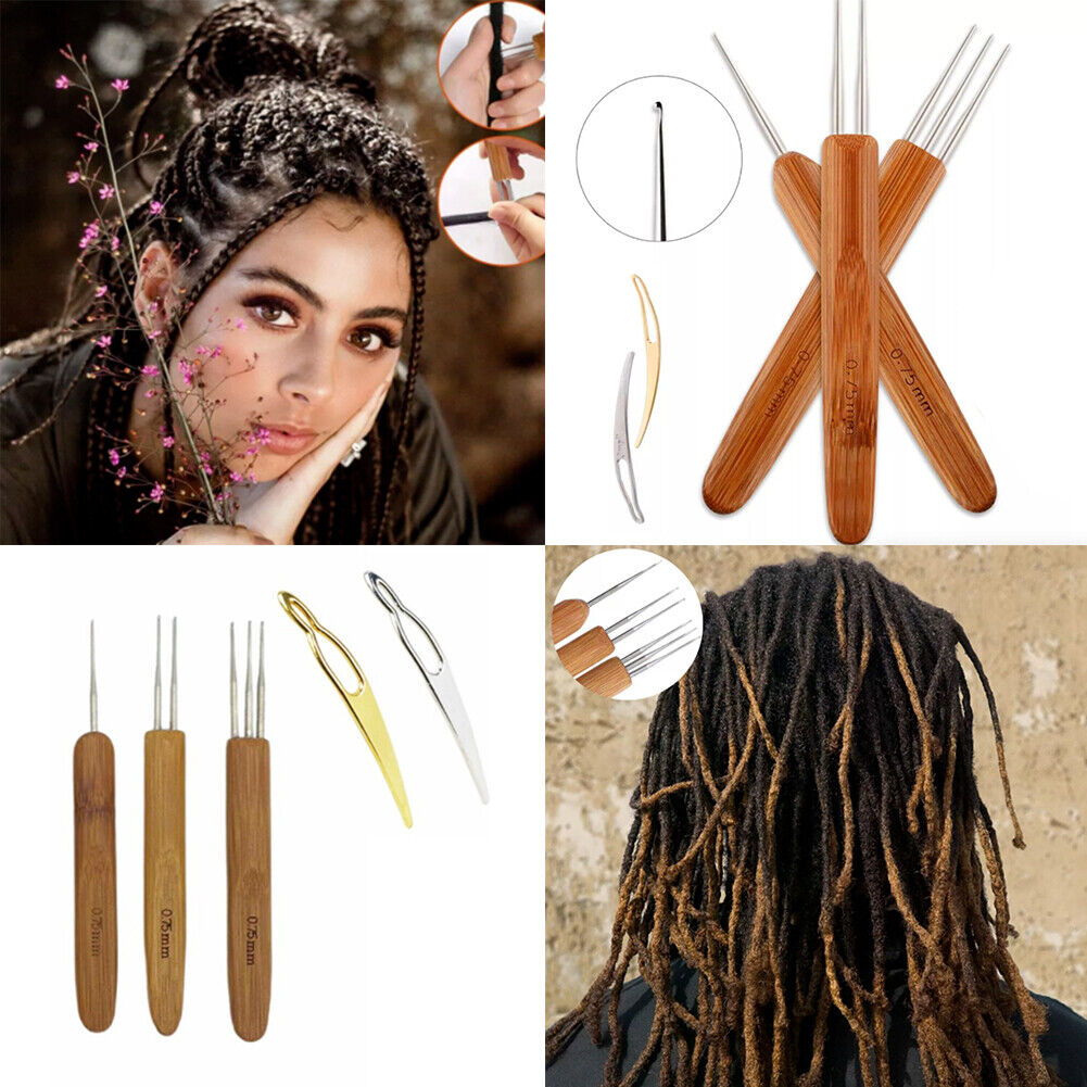 US 5-10Pcs Set Dreadlock Crochet Hook Bamboo Handle Tool Braid Hair ...