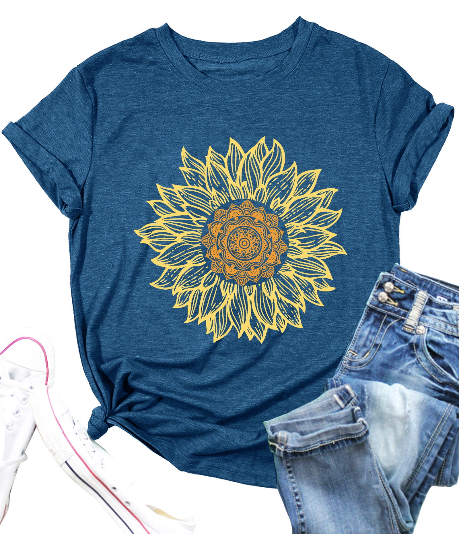 Sunflower Shirts for Women Flower Graphic Tees Shirts Inspirational ...