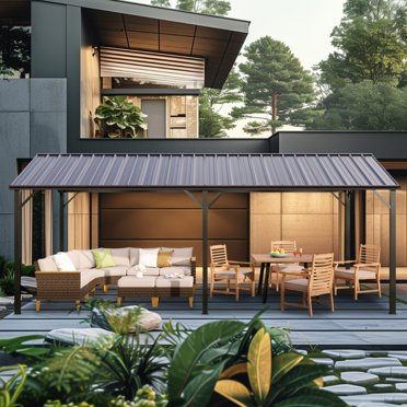 Alpha Joy 20' x 20' Heavy Duty Galvanized Steel Carport with Side Walls ...