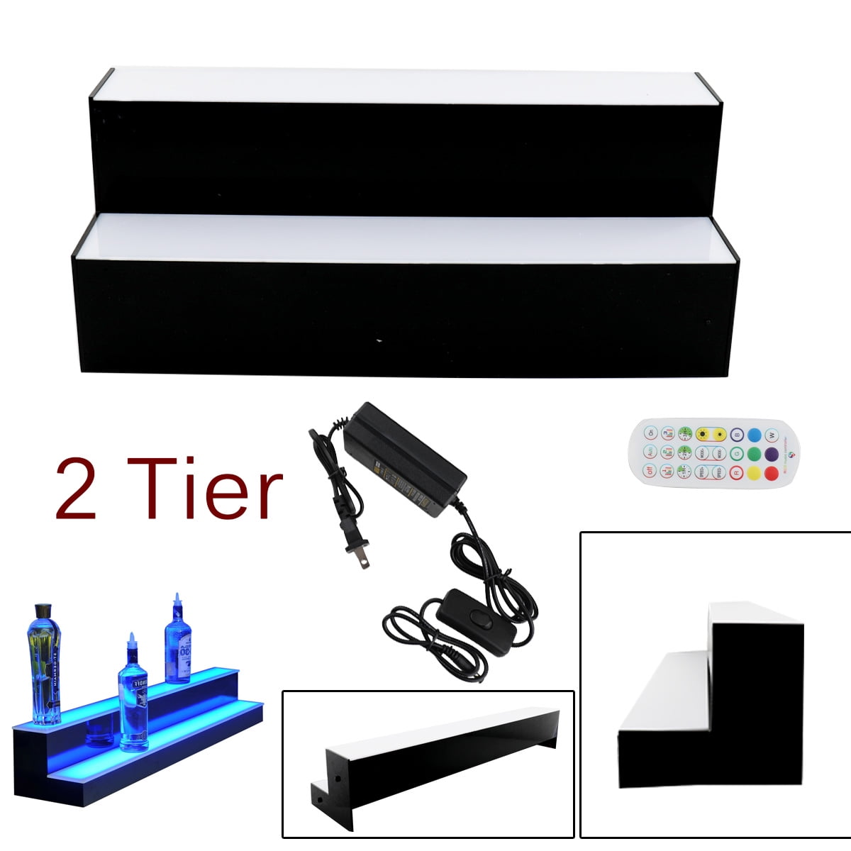 24" 2 Steps LED Lighted Glowing Back Bar Rack Liquor Bottle Display ...