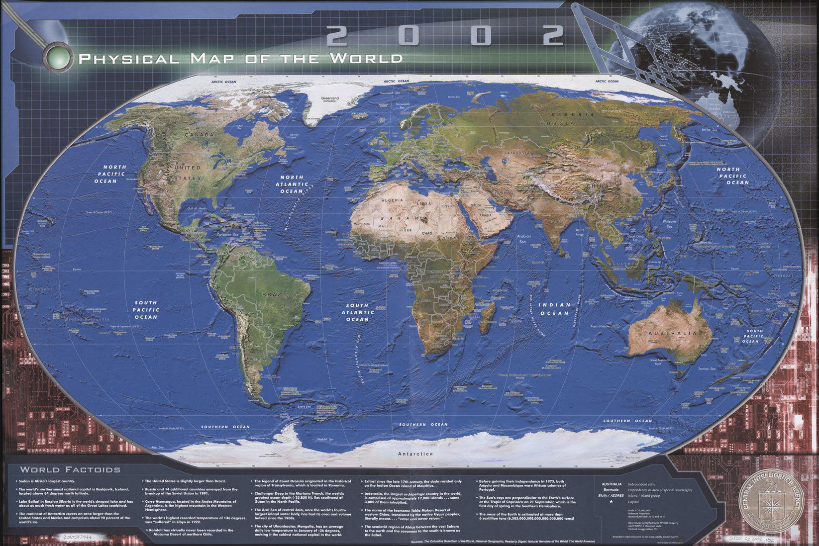 24"x36" Gallery Poster, cia Physical map of the world, 2002 - Walmart.com