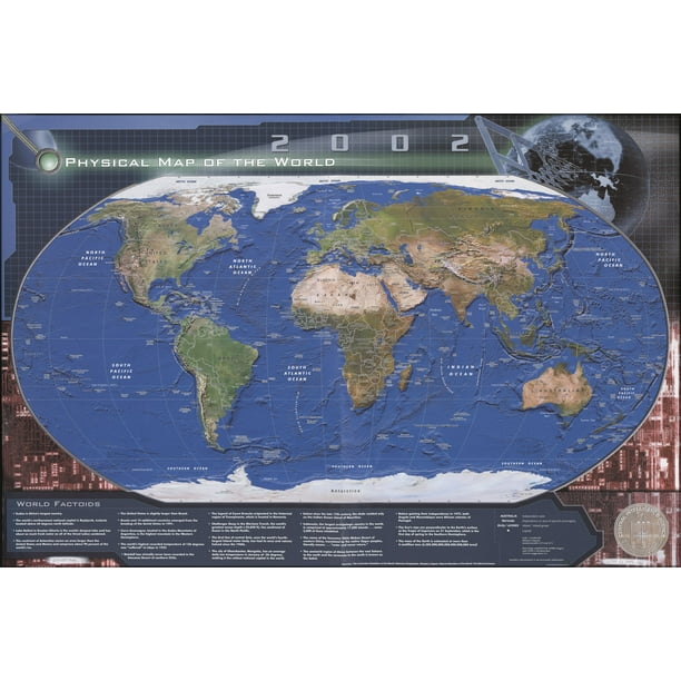 24"x36" Gallery Poster, cia Physical map of the world, 2002 - Walmart.com