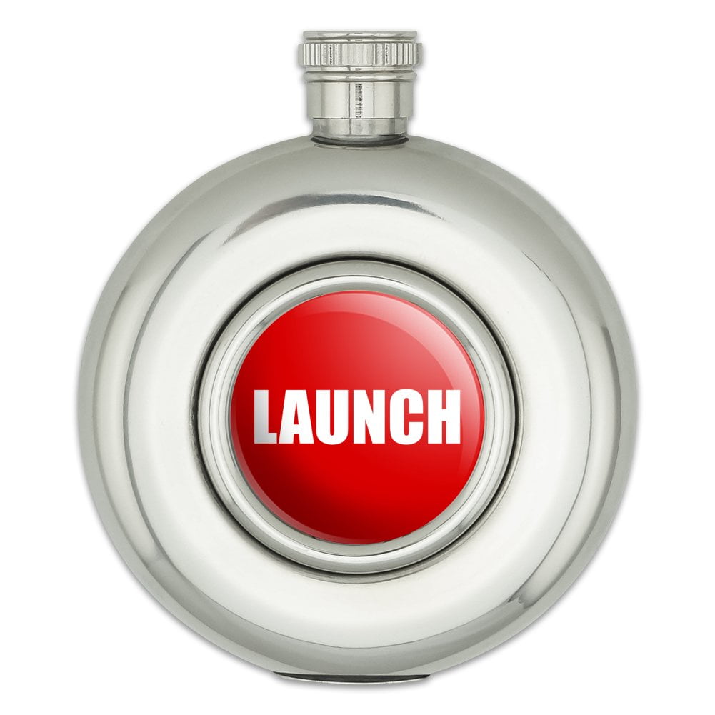 Red Launch Button Design Funny Round Stainless Steel 5oz Hip Drink ...