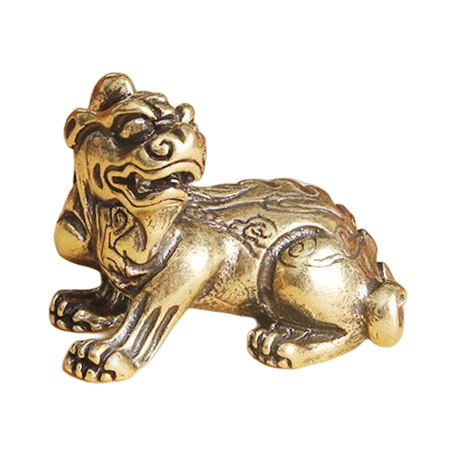Antique Brass Kylin Statue Miniature Realistic Kirin Ornament Hand ...