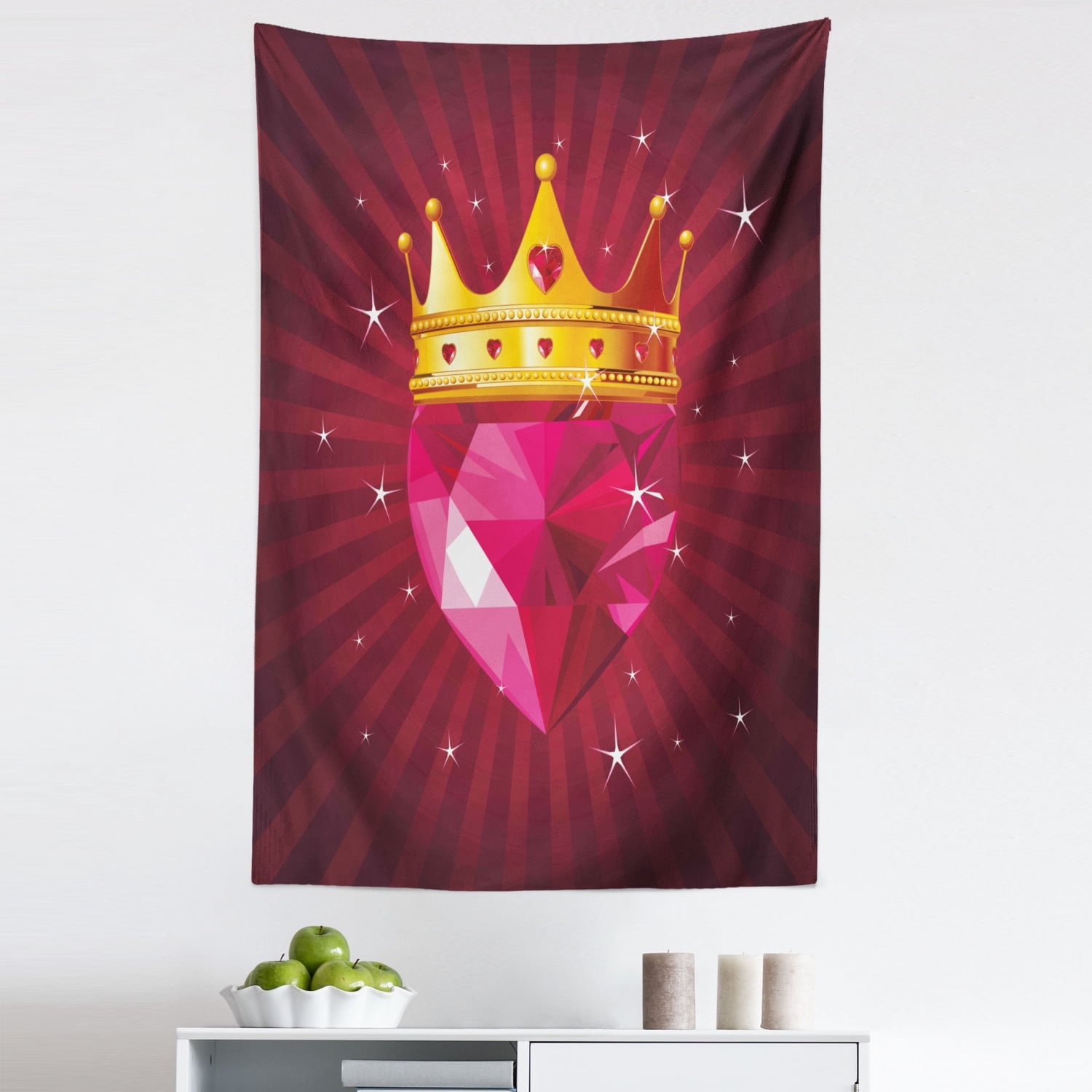 Diamond Tapestry, Crystal Love Heart Diamond Wearing Crown Cartoon ...