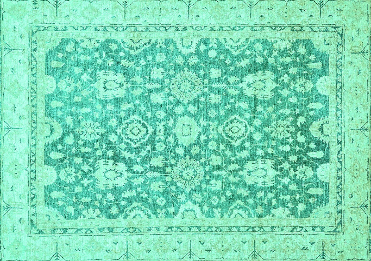 Ahgly Company Machine Washable Indoor Rectangle Oriental Turquoise Blue ...